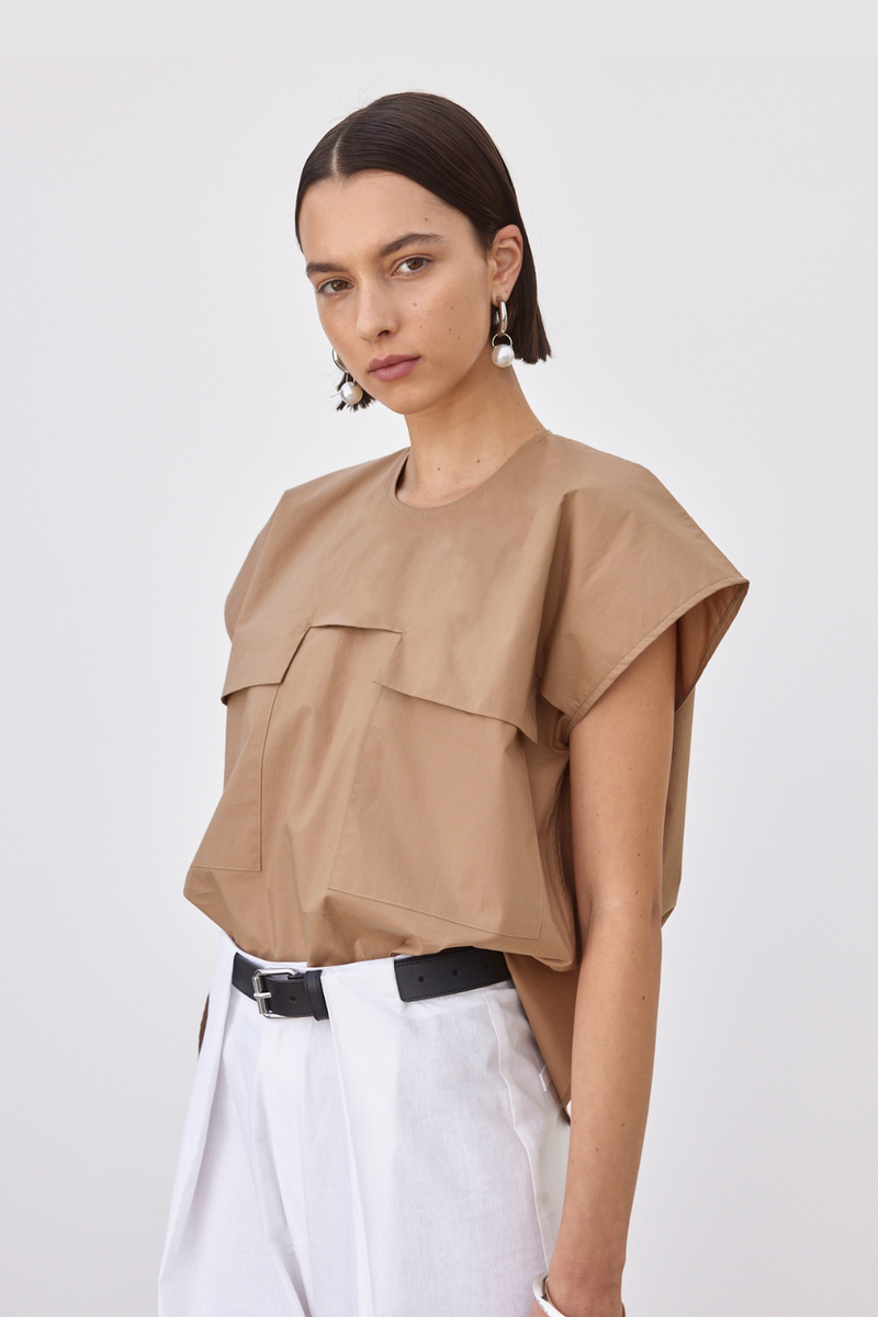 Foemina - Margo Top - Womens Clothing - Camel - Cotton Poplin – Secret Girl Stuff