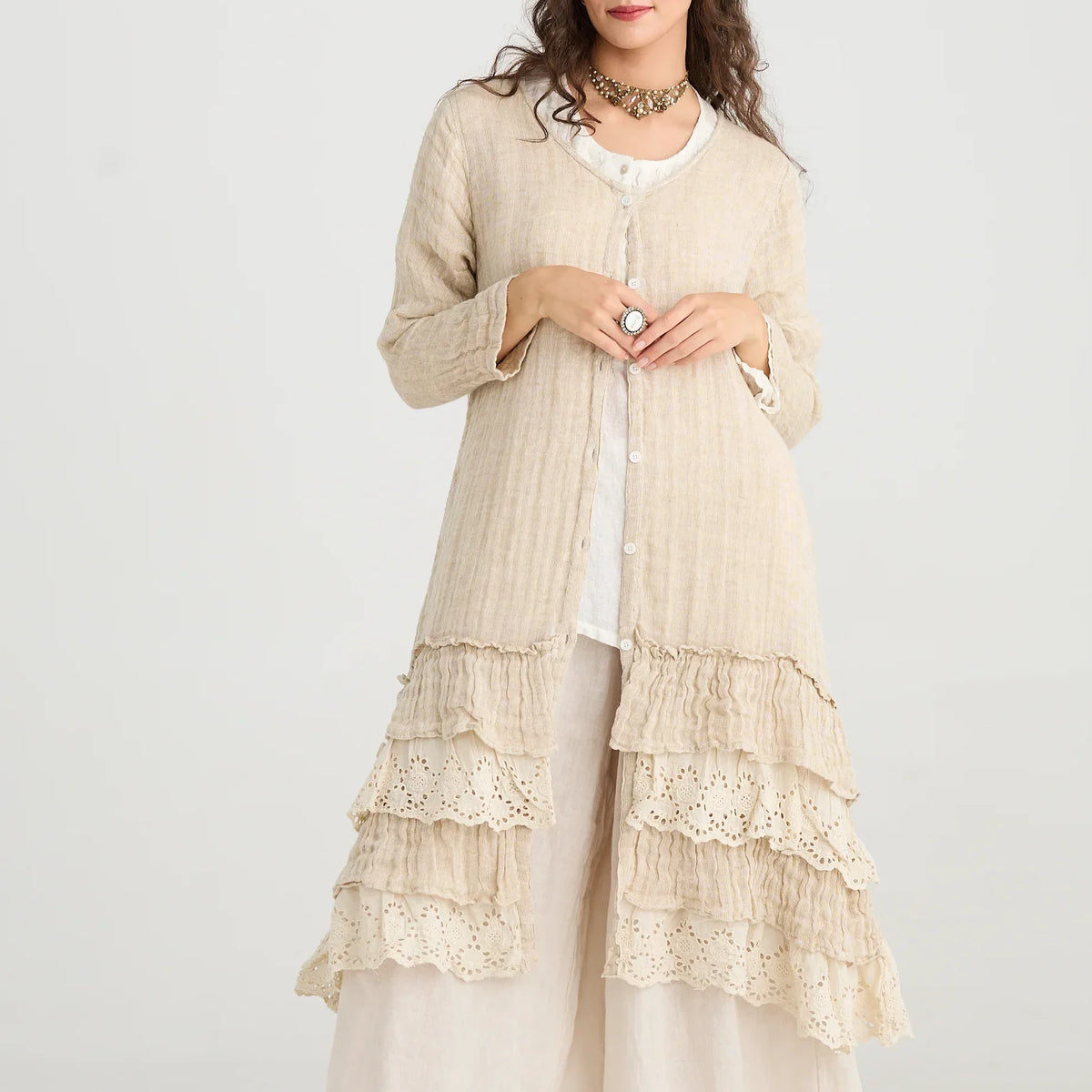 Miss Rose Sister Violet - Florette Linen and Lace long Coat - womens ...