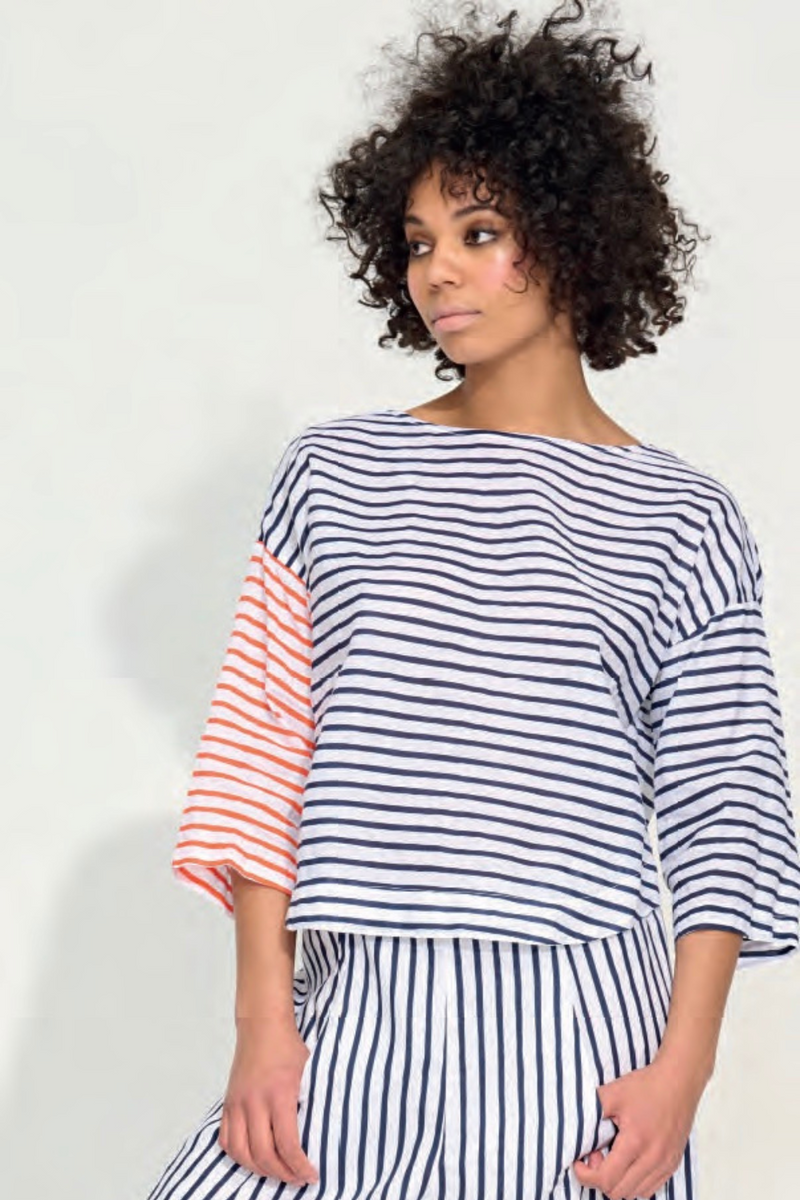 Banana Blue - Top in Navy/Neo Orange Mini Stripe - Women's Clothing ...