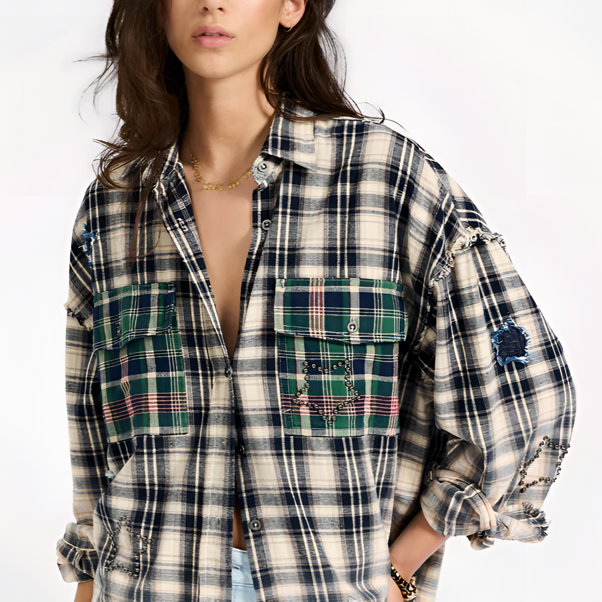 ONE TEASPOON - Flannel Star Studded Shirt - womens clothing - flannel ...