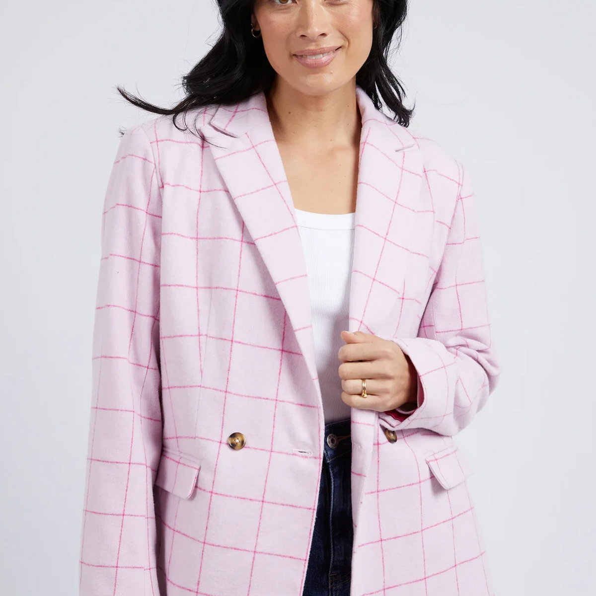 Elm Lifestyle Clothing - Tansy Check Blazer- Womens Clothing - Powder ...
