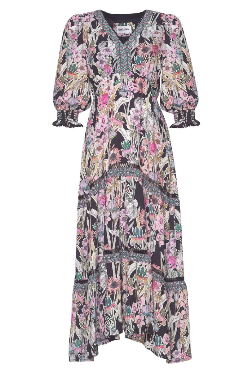 Loobie's Story - Decoupage Midi Dress - Womens Clothing - Indigo Multi ...