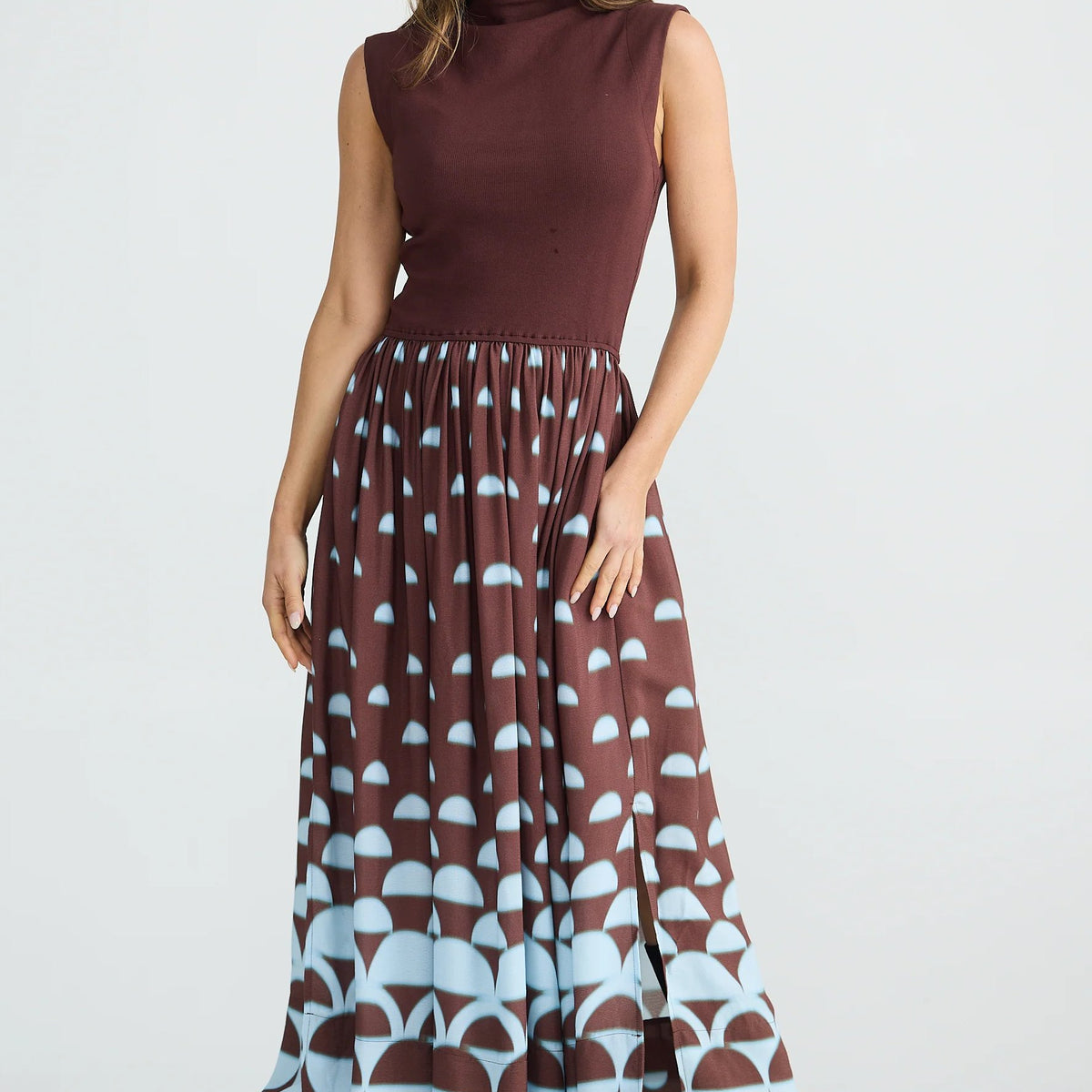 Mayflower Dress | Blue Brown Geo – ELSHAM BOUTIQUE