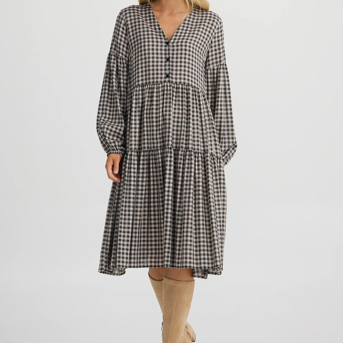 Isabella Dress | Natural W Black Check – ELSHAM BOUTIQUE