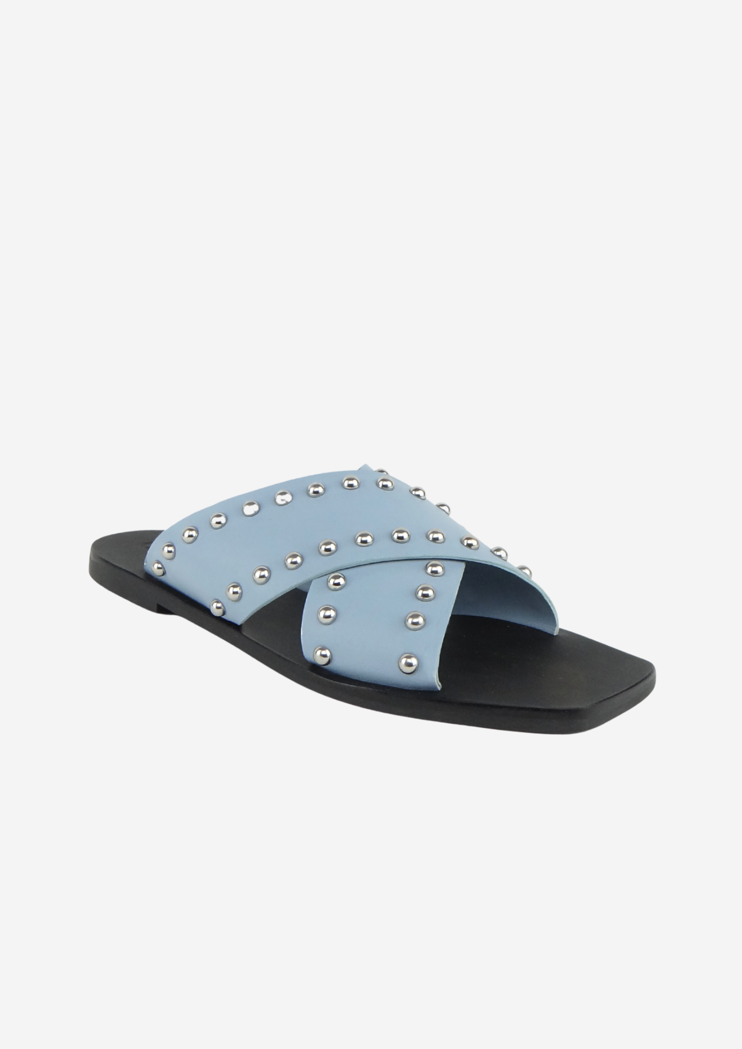 Caverley Shoes - River Slide - Womens - Leather Slides Ice Blue studs ...