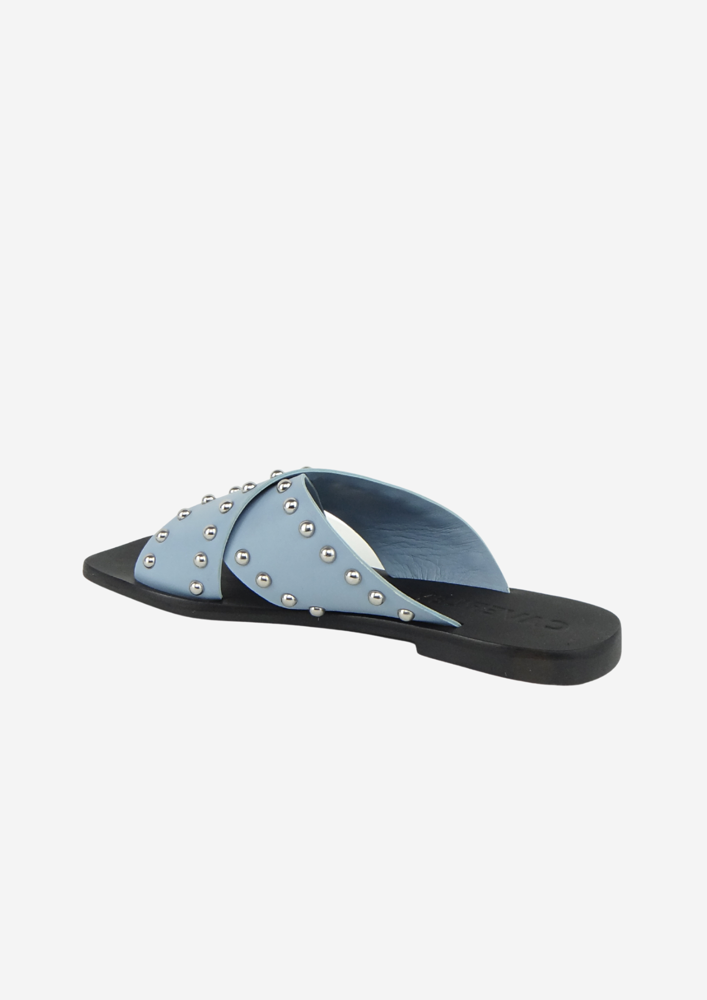 Caverley Shoes - River Slide - Womens - Leather Slides Ice Blue studs ...